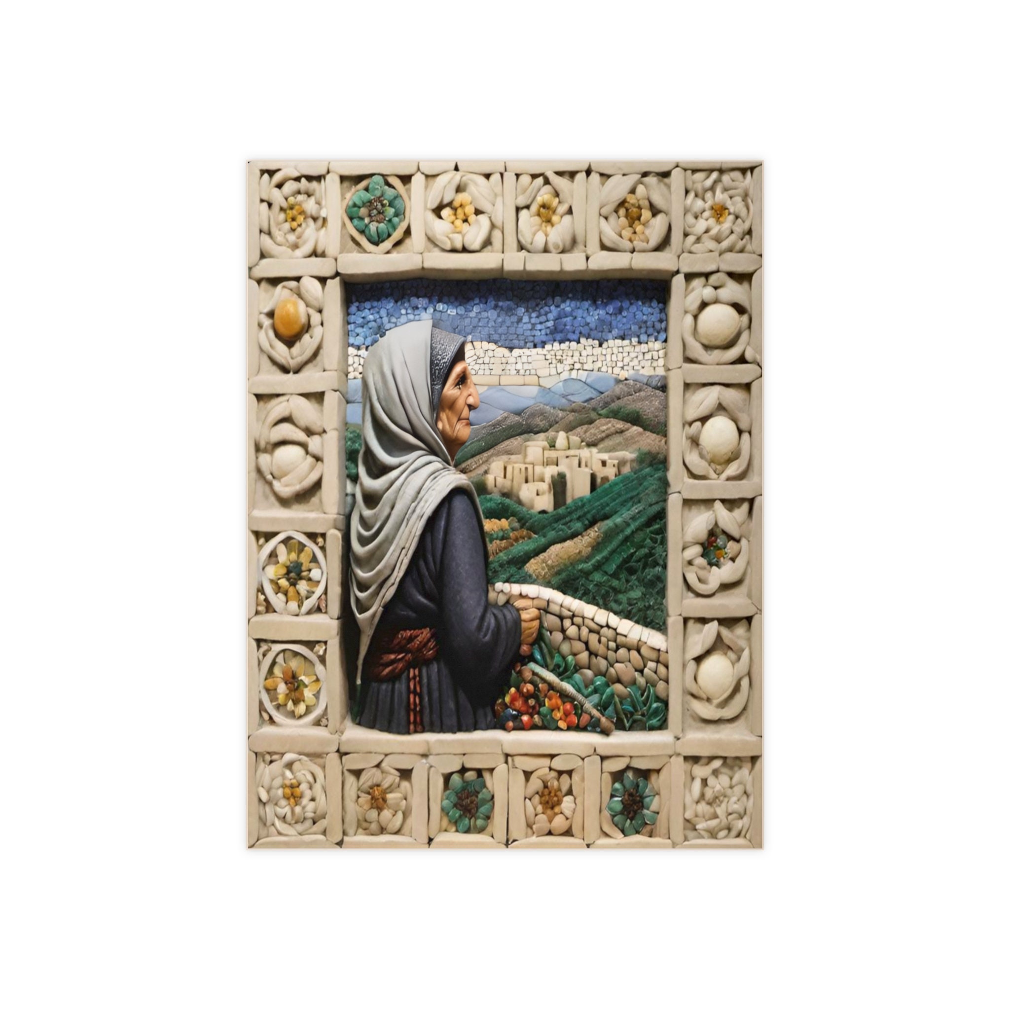 FREE PALESTINE Palestinian Woman Mount of Olives Stone Frame Mosaic Art ...