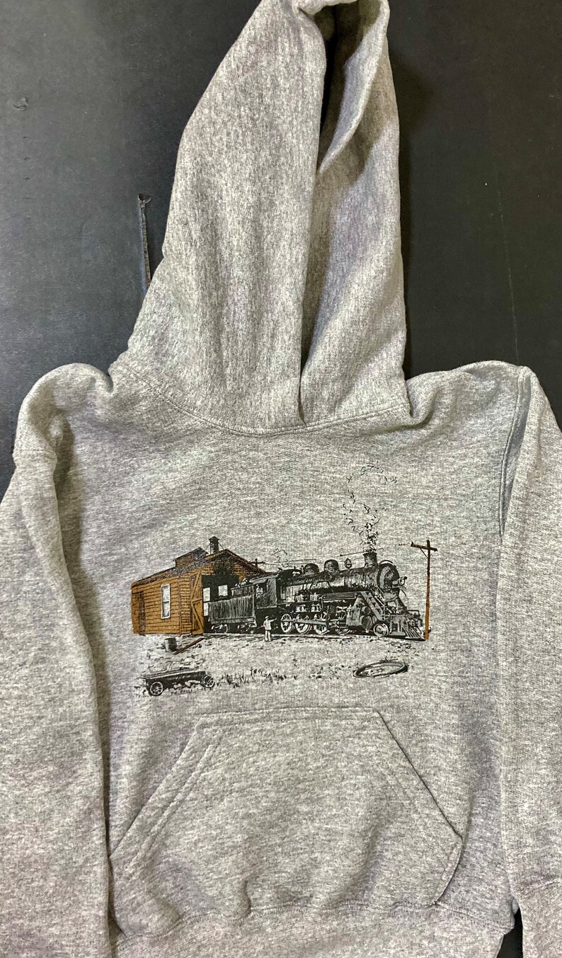 Pen & Ink Steam Locomotive and Shed Design,3 Color Screenprint on Youth ...