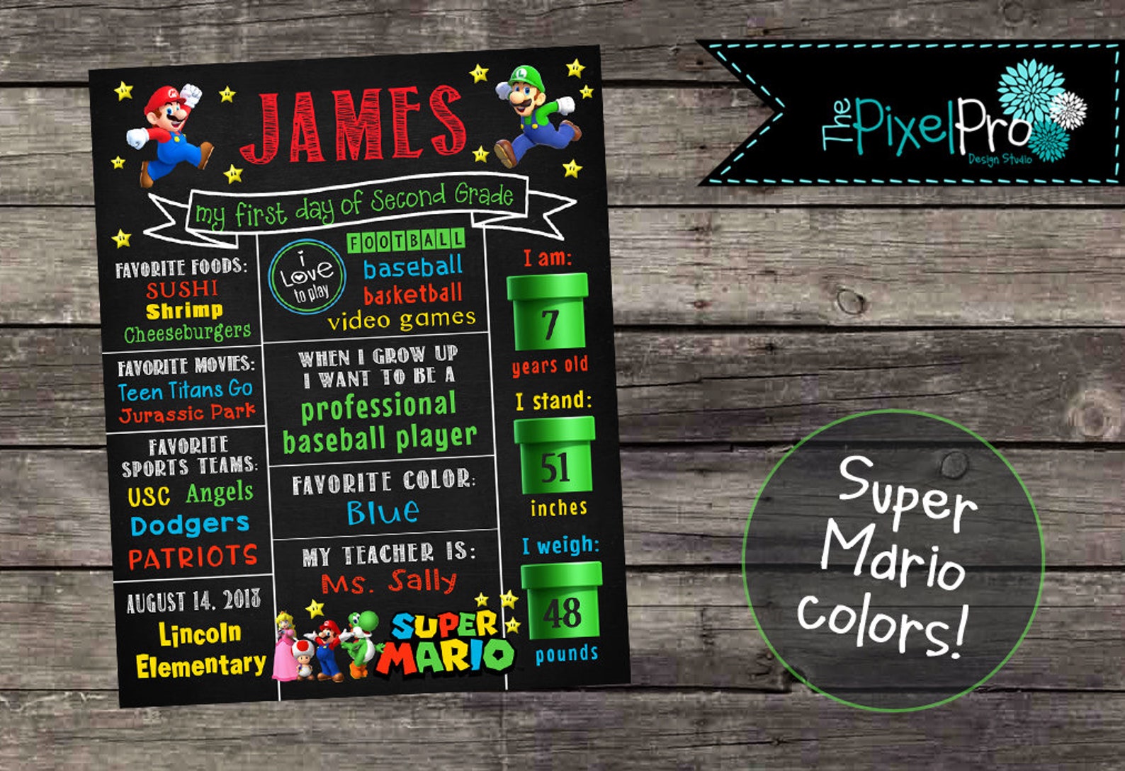 Super Mario First Day of School Sign Super Mario Back to - Etsy