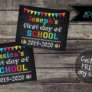Back to School Chalkboard Printable for First Day, First Day of School ...