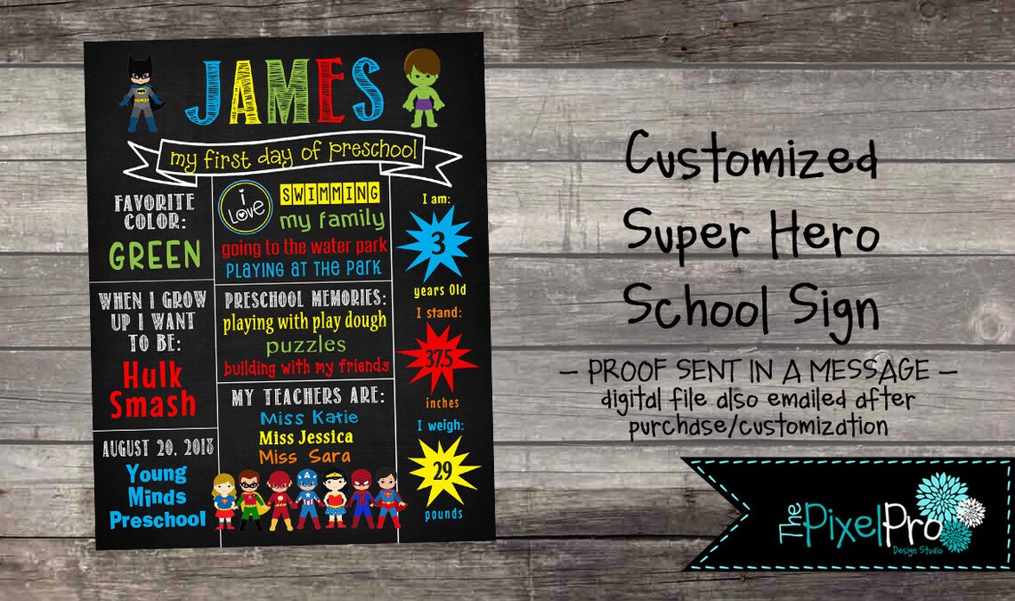 Super Hero First Day of School Sign Super Hero Back to School | Etsy