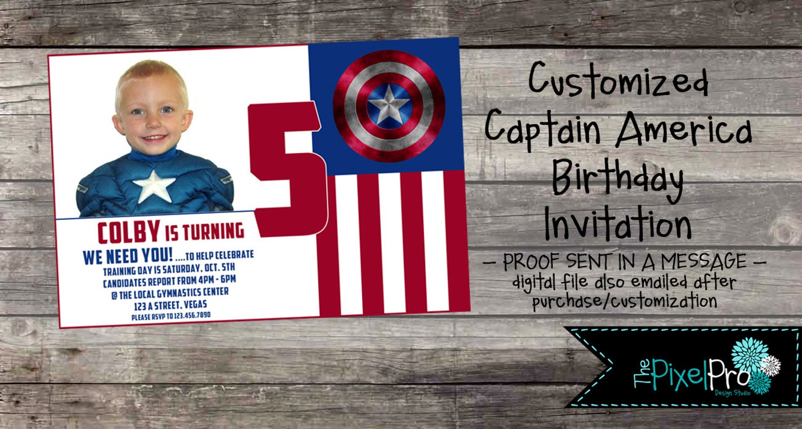 Captain America Birthday Party Invitation With Red White and Blue ...
