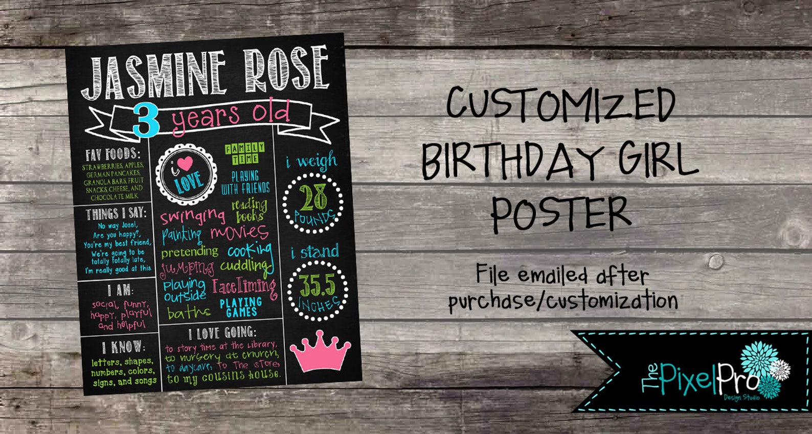 Birthday Poster for Girl Birthday Stats Sign Princess | Etsy