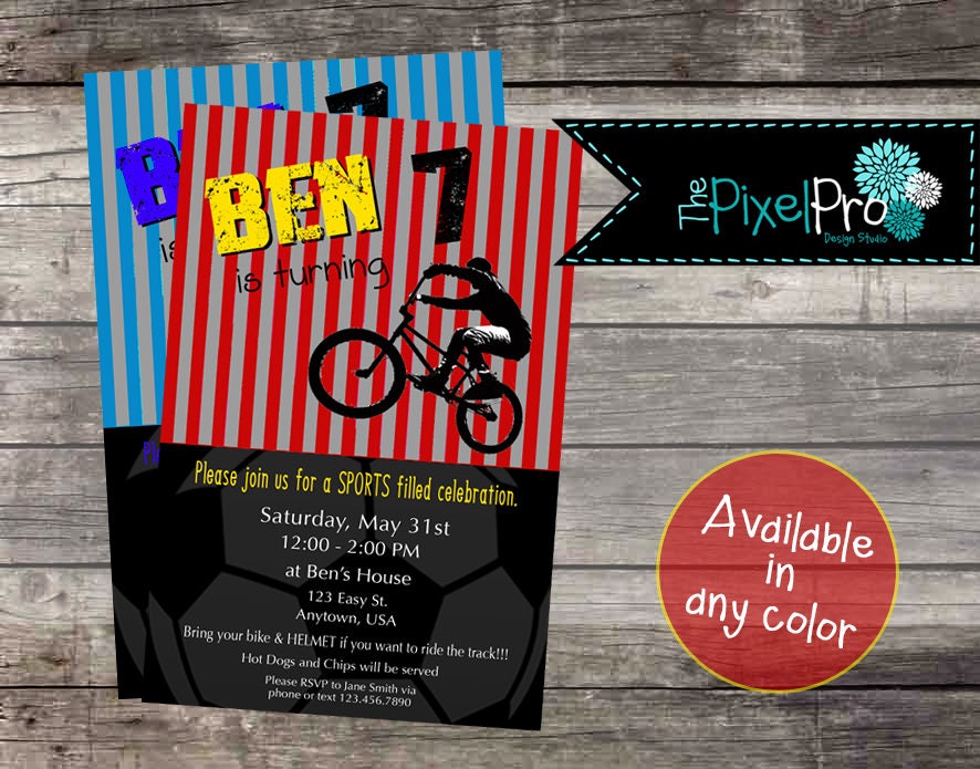 Bike Birthday Invitation Bike Sports Birthday Invitation | Etsy