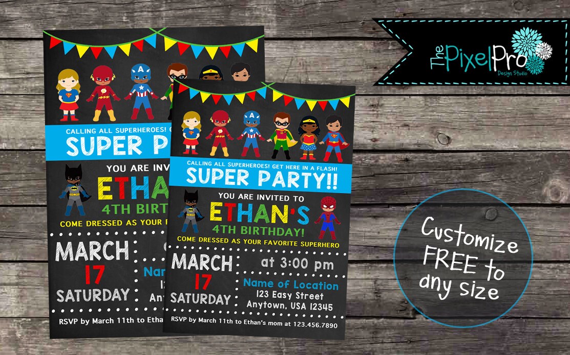 Super Hero Multicultural Birthday Party Invitations Superhero - Etsy