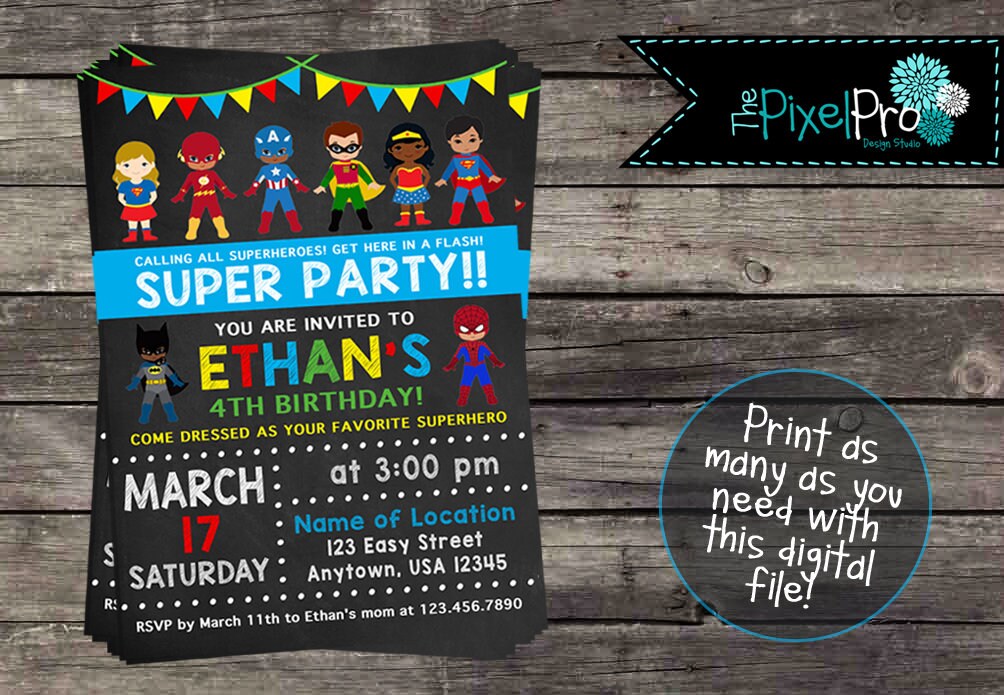 Super Hero Multicultural Birthday Party Invitations Superhero - Etsy