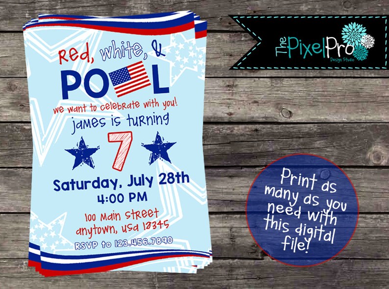 Red White and Pool Birthday Party Invitations Pool Party - Etsy