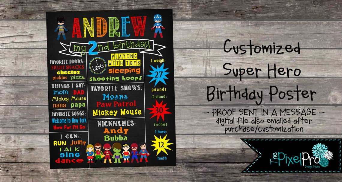 Super Hero Birthday Poster Boy Super Hero Birthday Banner - Etsy