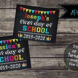 Back to School Chalkboard Printable for First Day, First Day of School ...
