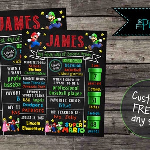 Super Mario First Day of School Sign, Super Mario Back to School Poster ...