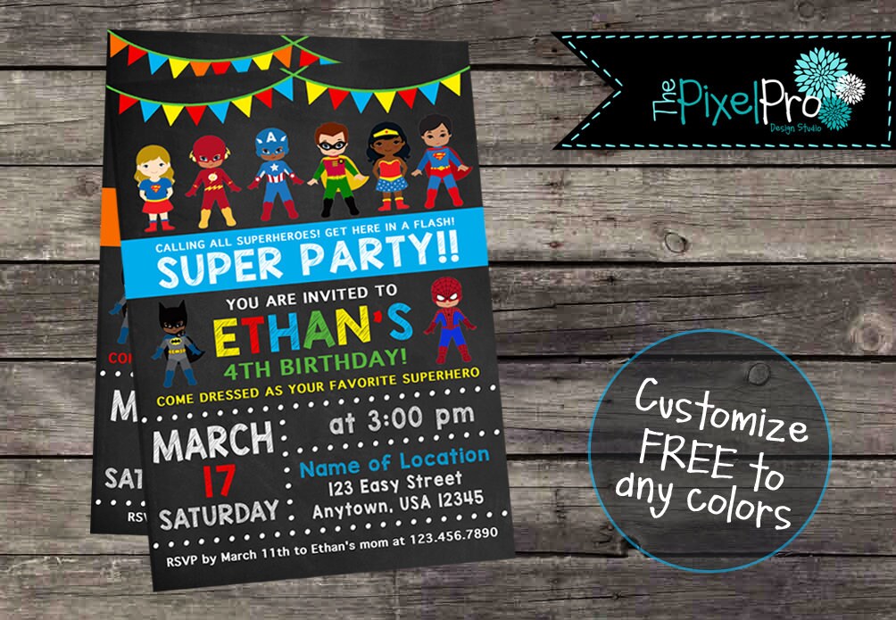 Super Hero Multicultural Birthday Party Invitations Superhero - Etsy