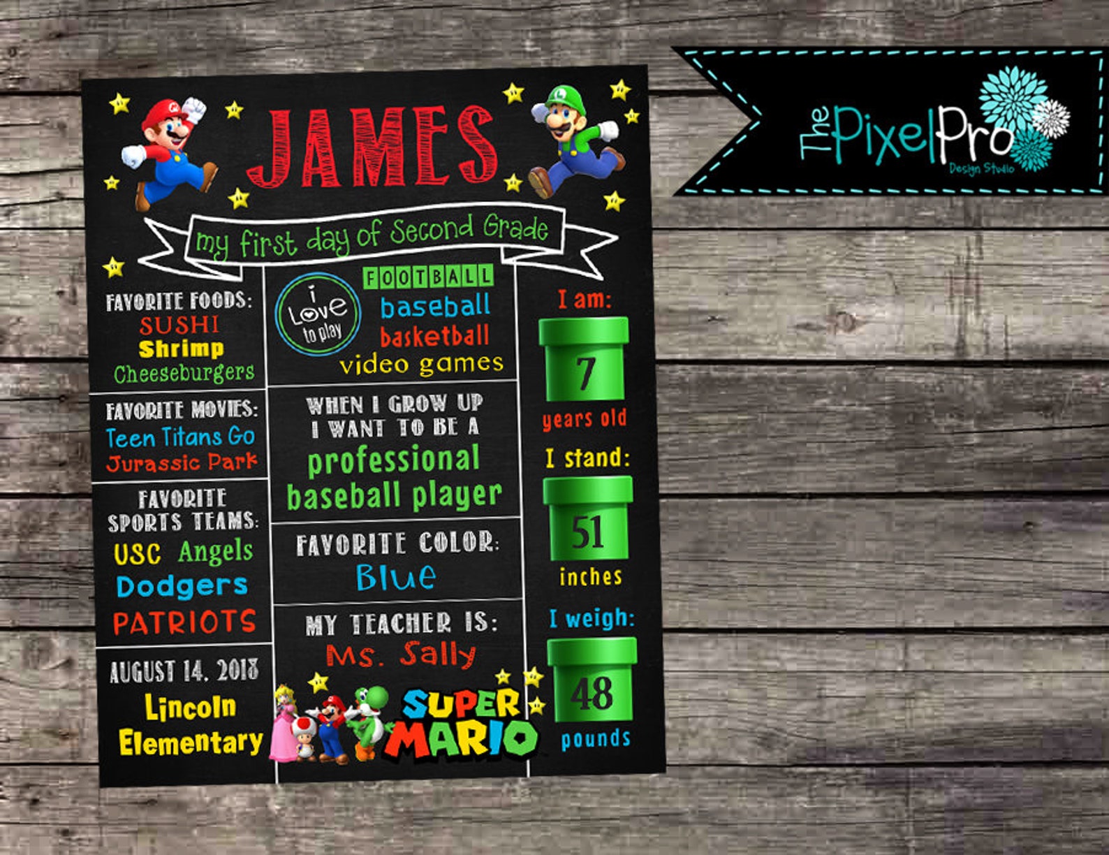 Super Mario First Day of School Sign Super Mario Back to - Etsy