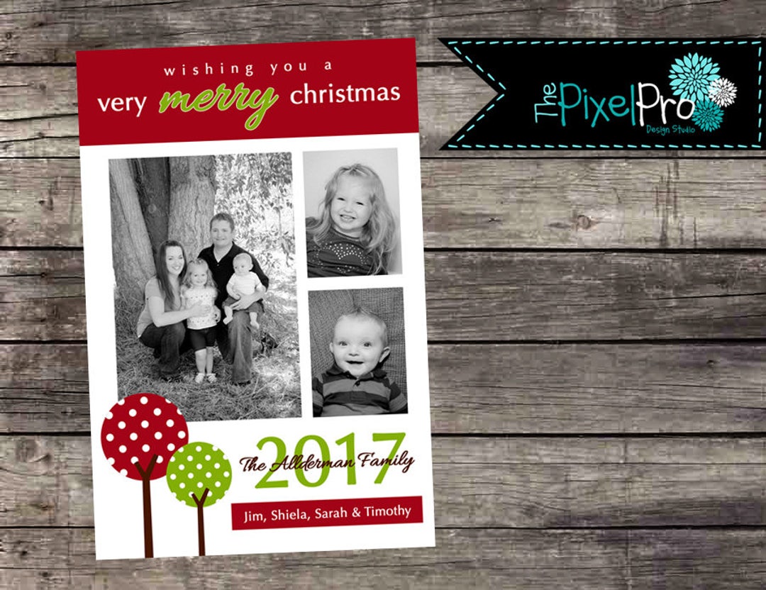 Tree Christmas Card, Holiday Card With Red and Green Trees, Christmas ...