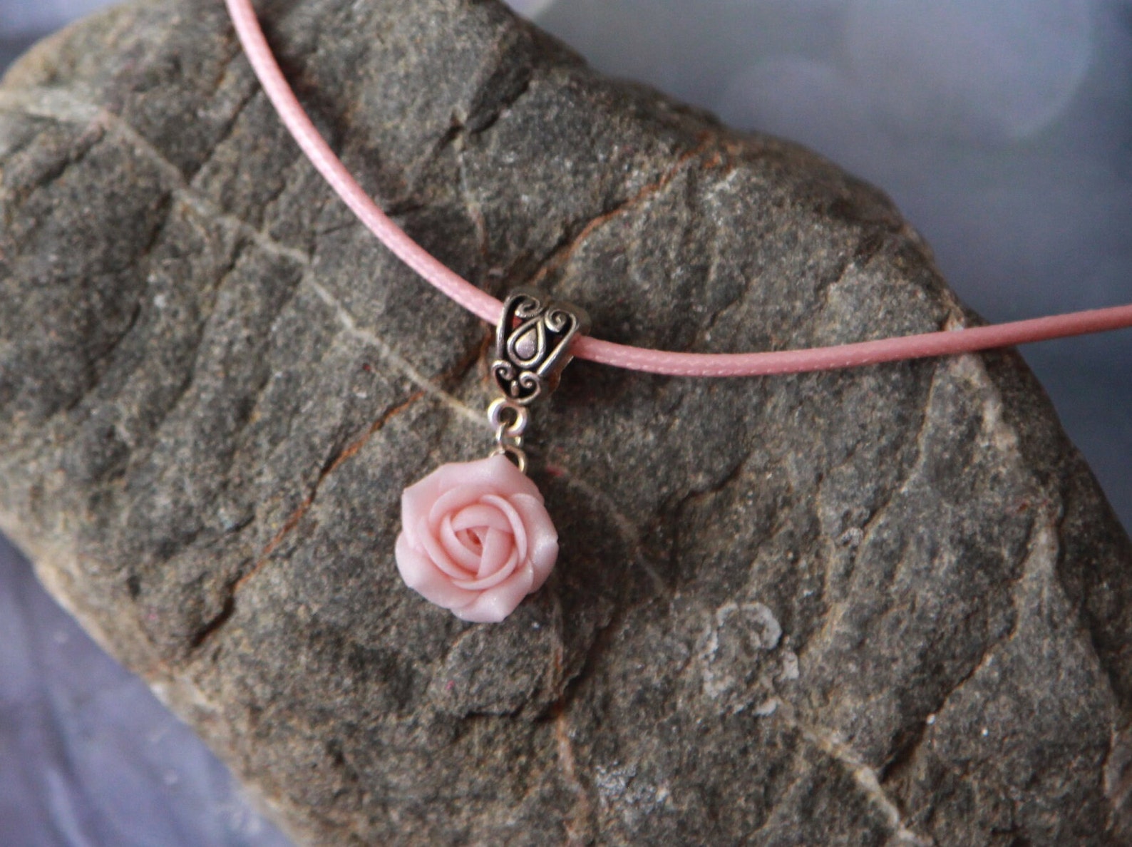 Pink Choker , Light Pink Flower Necklace, Powder Pink Necklace, Dainty ...