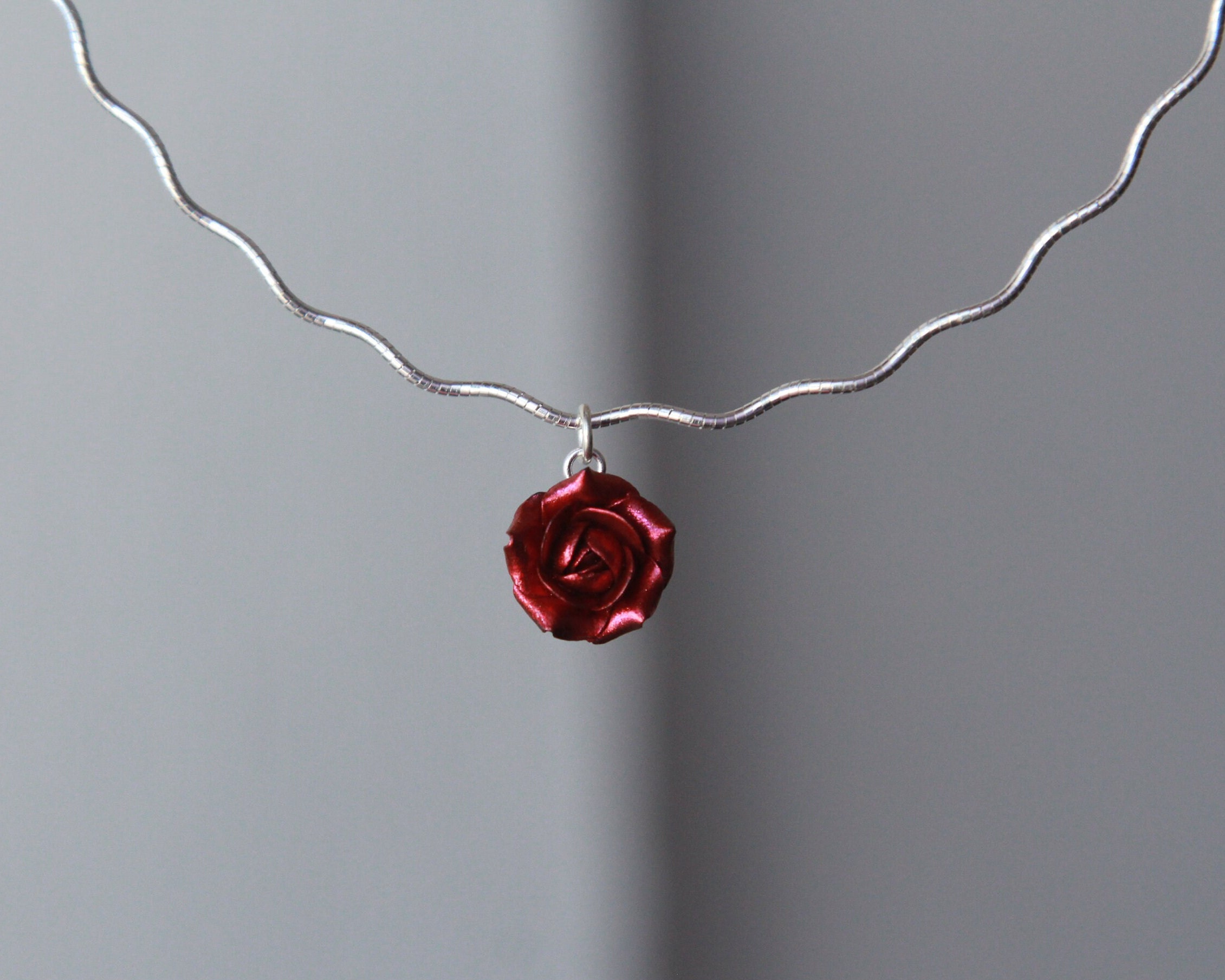 Wave Choker Red Rose Necklace, Snake Choker, Silver 925 Choker With ...