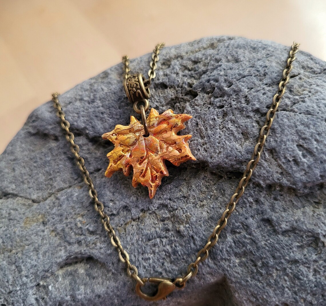 Autumn Leaf Necklace Maple Leaf Necklace Orange Polymer Clay Leaf ...