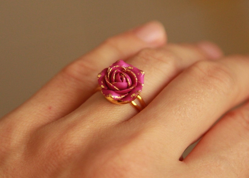 Fuchsia Ring/ Rose Ring/ Cocktail Ring Women/ Crimson Flower - Etsy