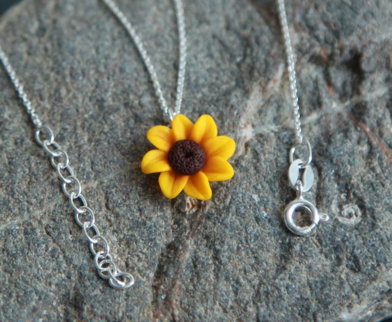 Sunflower Necklace Sterling Silver Chain Dainty Flower - Etsy