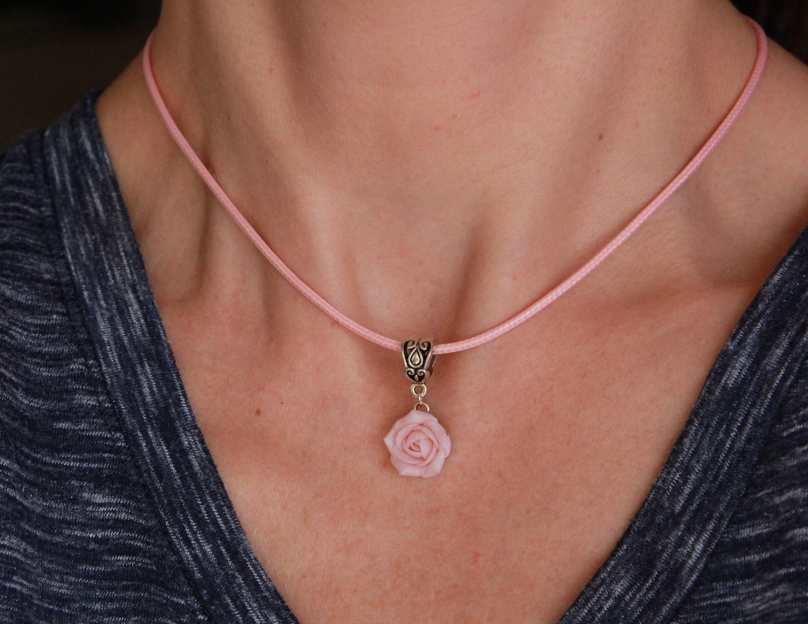 Pink Choker , Light Pink Flower Necklace, Powder Pink Necklace, Dainty ...