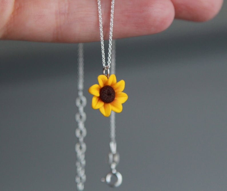 Sunflower Necklace Sterling Silver Chain Dainty Flower | Etsy