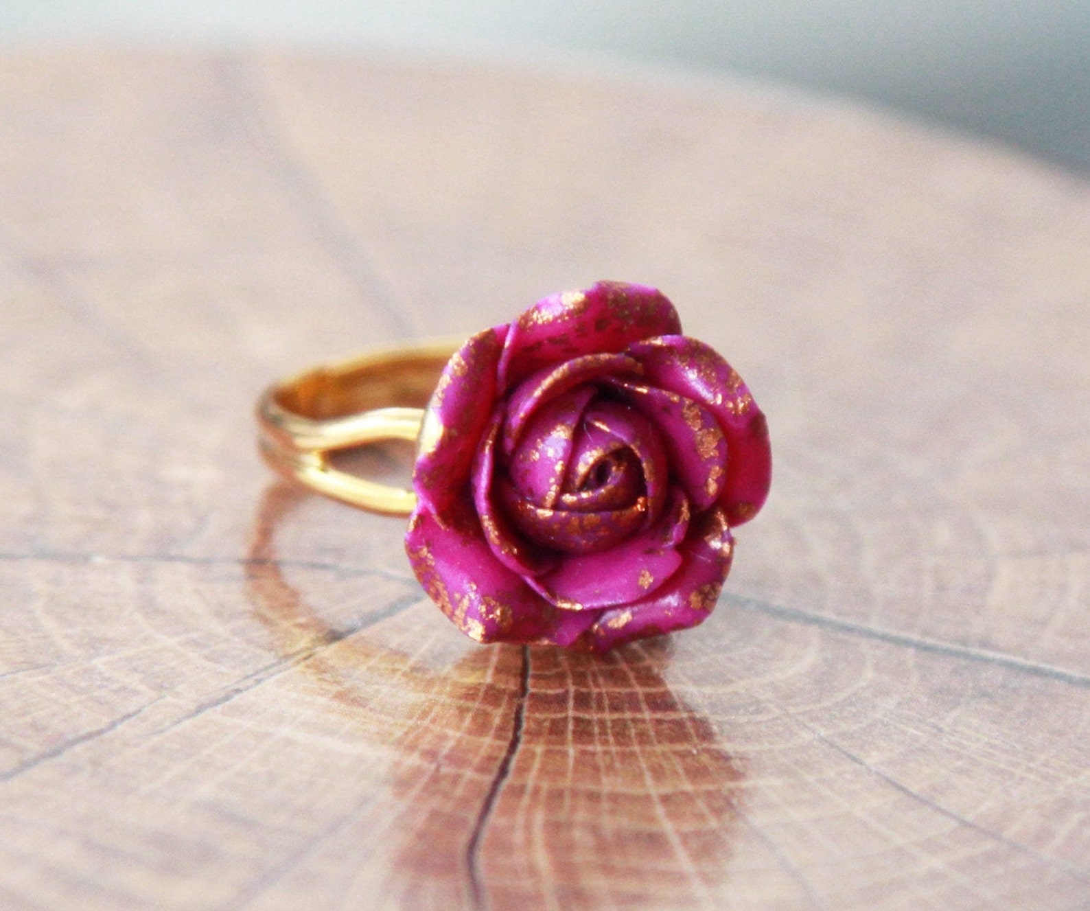 Fuchsia Ring/ Rose Ring/ Cocktail Ring Women/ Crimson Flower - Etsy