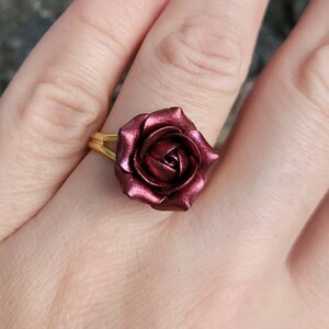 Dark Red Rose Ring - Red Flower Ring- Floral Jewellery- Burgundy Rose ...