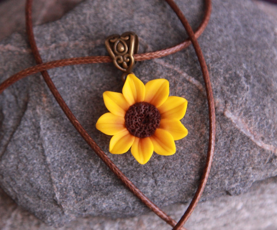 Sunflower Necklace, Yellow Flower Statement Necklace, Polymer Clay ...