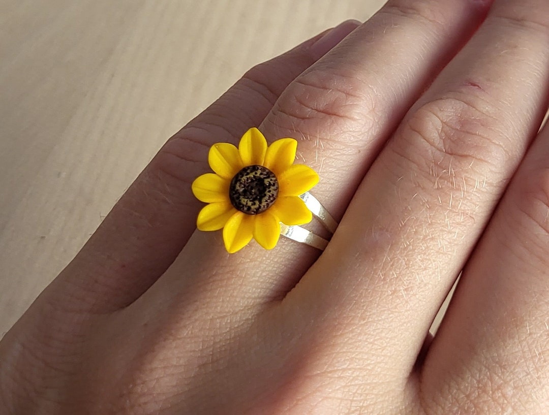 Sunflower Ring Sterling Silver - Yellow Flower Gold Plated Ring -flower ...