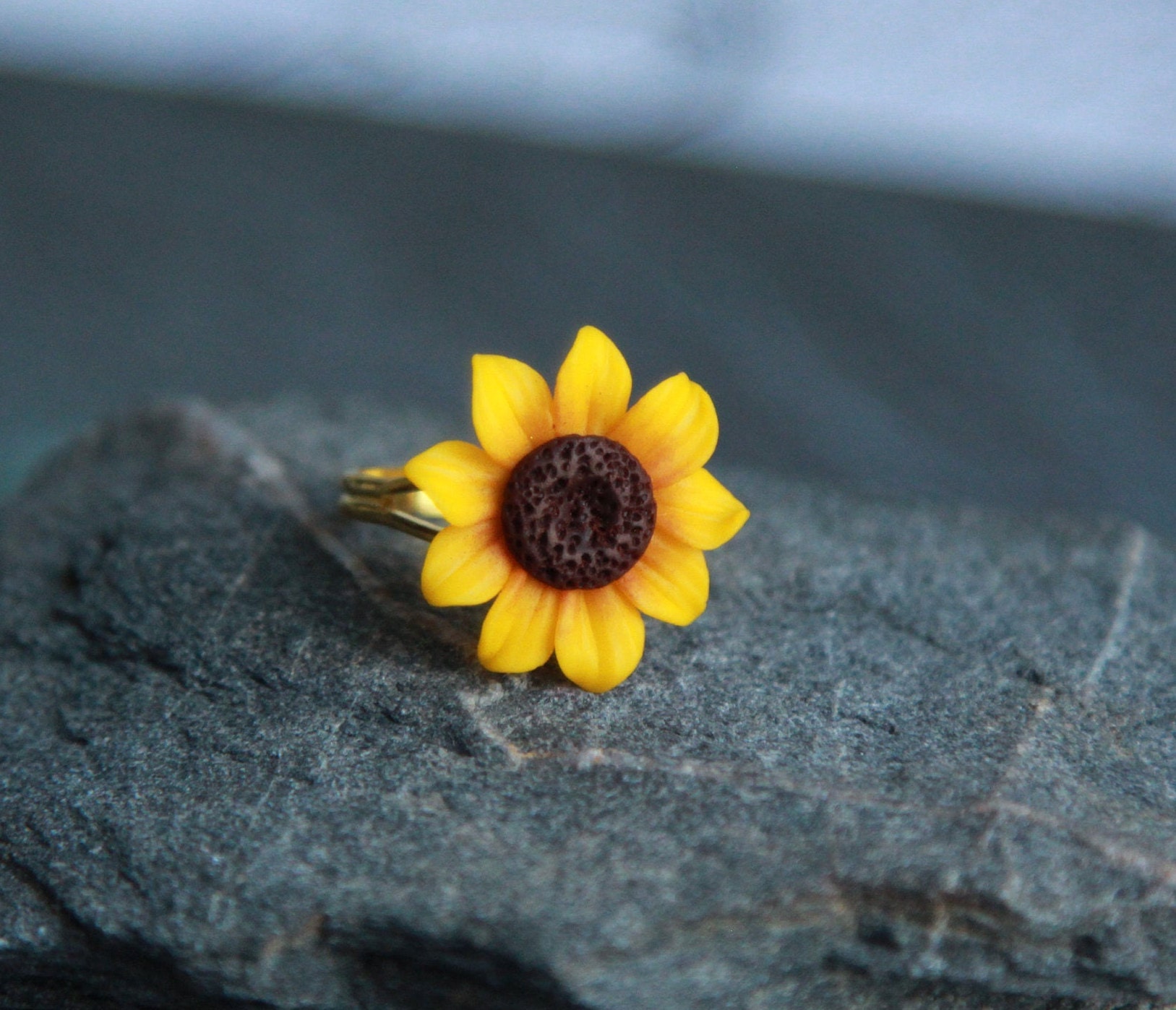 Sunflower ring women Yellow flower gold plated ring Summer | Etsy