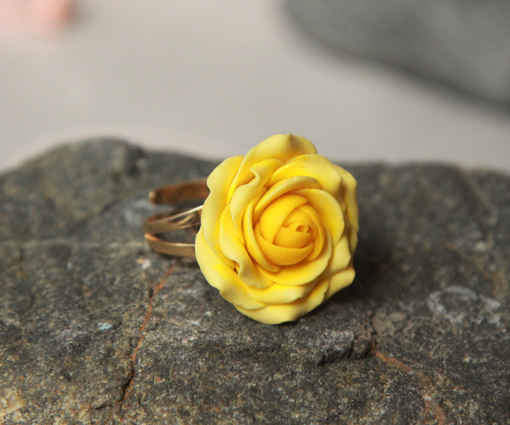 Big Flower Ring Yellow Rose Floral Gold Plated Sterling - Etsy