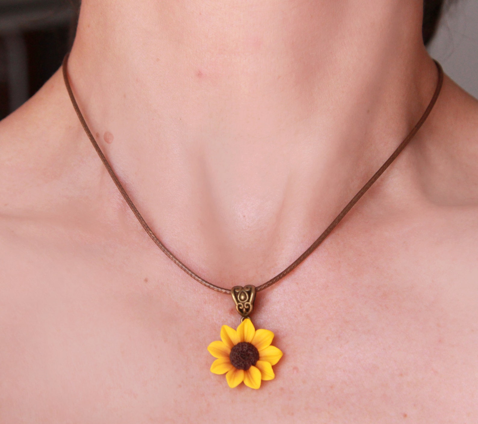Sunflower Necklace, Yellow Flower Statement Necklace, Polymer Clay ...