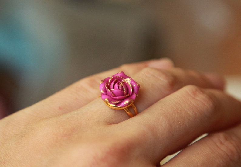 Fuchsia Ring/ Rose Ring/ Cocktail Ring Women/ Crimson Flower - Etsy