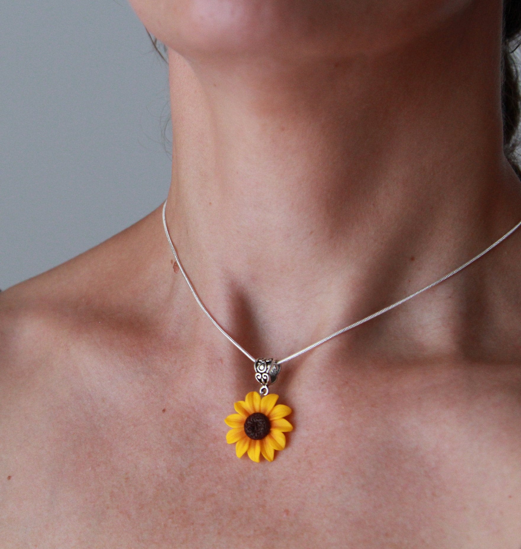 Sunflower Necklace, Yellow Flower Statement Necklace, Sunflower Pendant ...