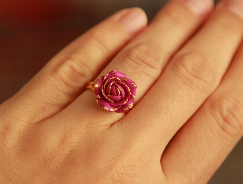 Fuchsia Ring/ Rose Ring/ Cocktail Ring Women/ Crimson Flower - Etsy