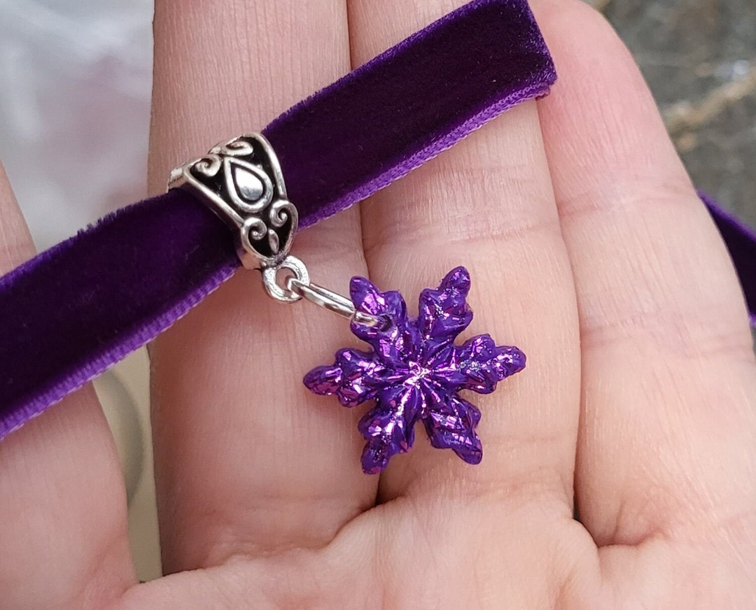 Snowflake Necklace Choker, Velvet Choker Pendant, Purple Sparkly ...