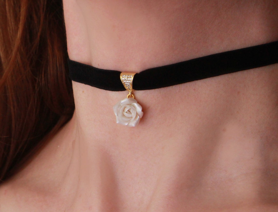 Elastic Necklace Pendant Stretch Choker Black Velvet Choker With Pearl ...
