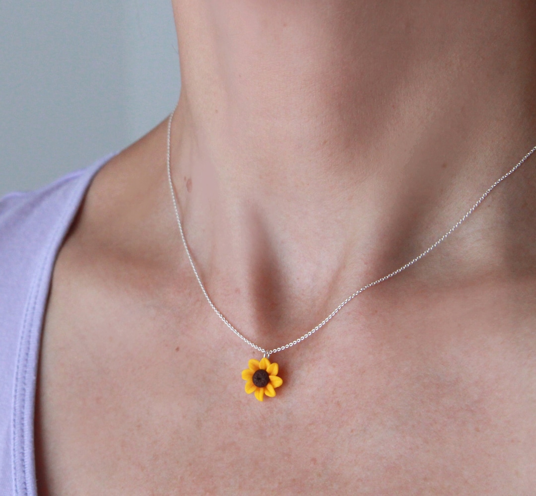 Sunflower Necklace Sterling Silver Chain, Dainty Flower Necklace ...