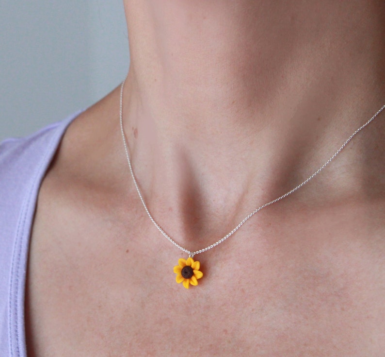Sunflower Necklace Sterling Silver Chain Dainty Flower - Etsy