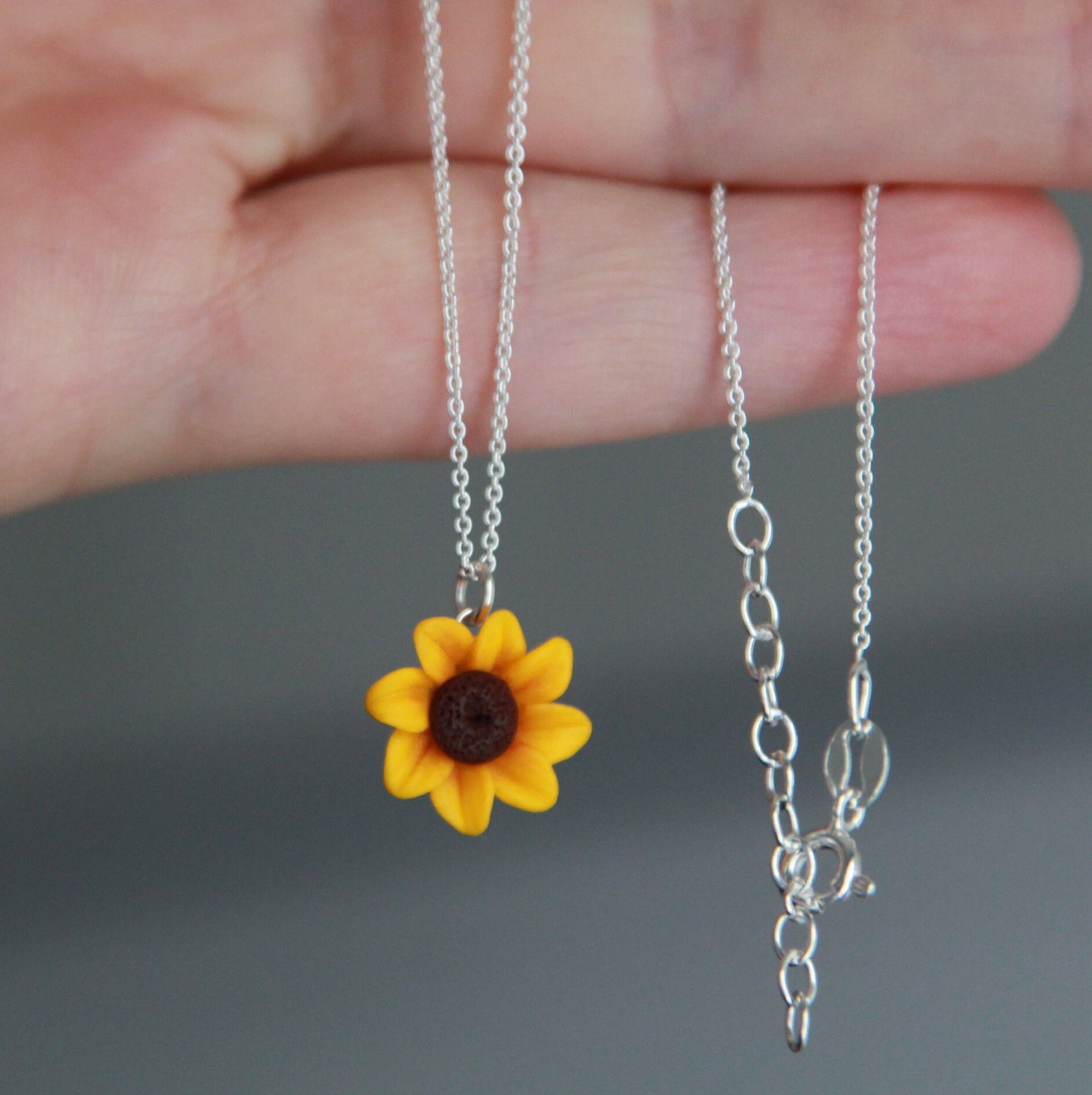 Sunflower Necklace Sterling Silver Chain Dainty Flower - Etsy