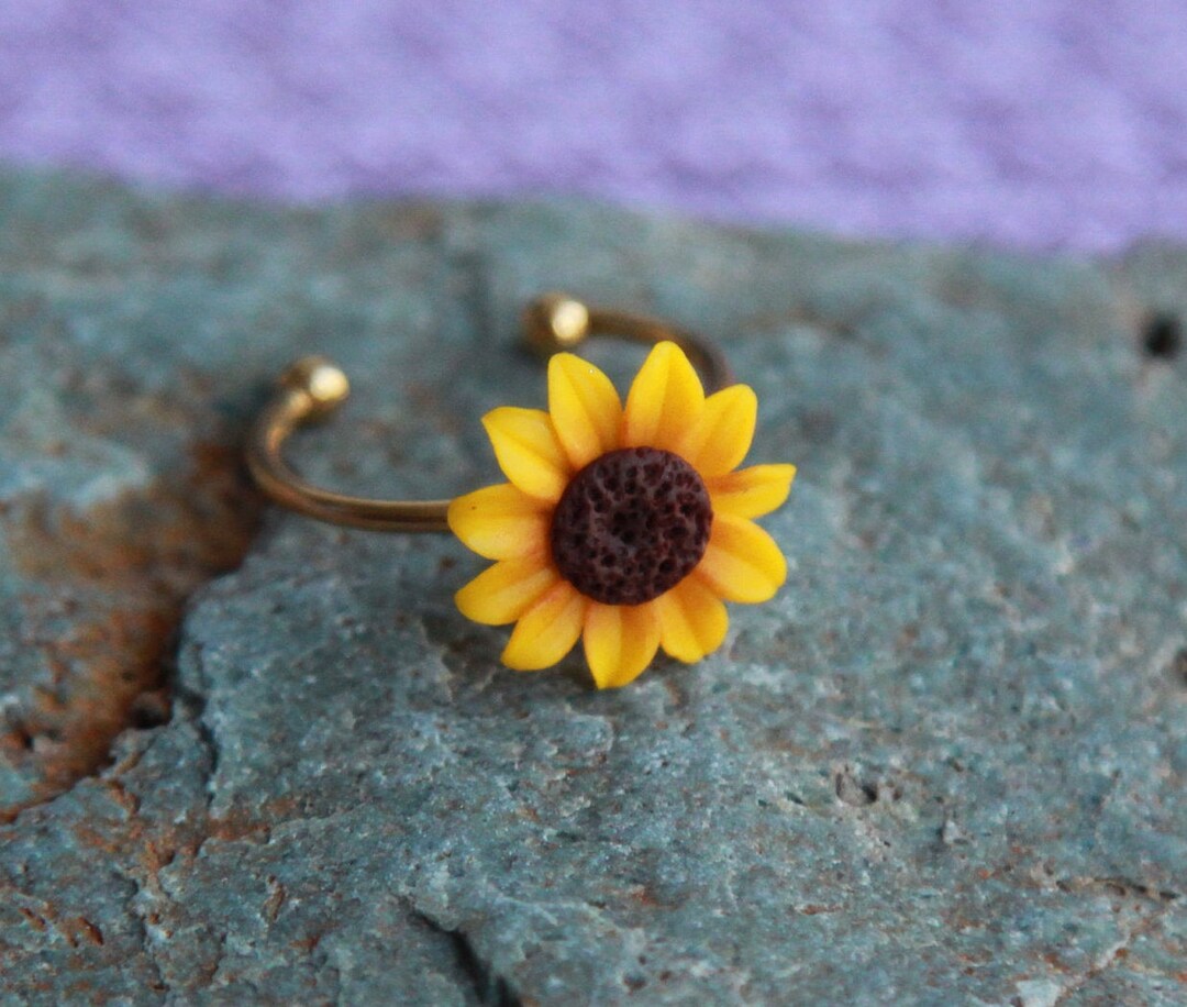 Polymer Clay Sunflower Ring, Handmade Floral Jewelry - Etsy