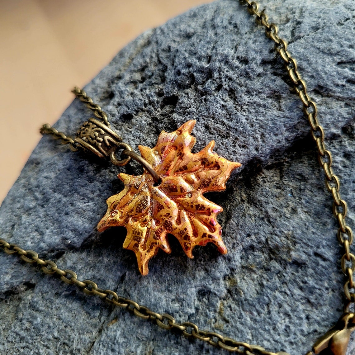 Autumn Leaf Necklace Maple Leaf Necklace Orange Polymer Clay Leaf ...