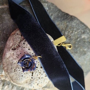 Navy Blue Necklace Collar Choker Velvet for Women Wide Choker Pendant ...