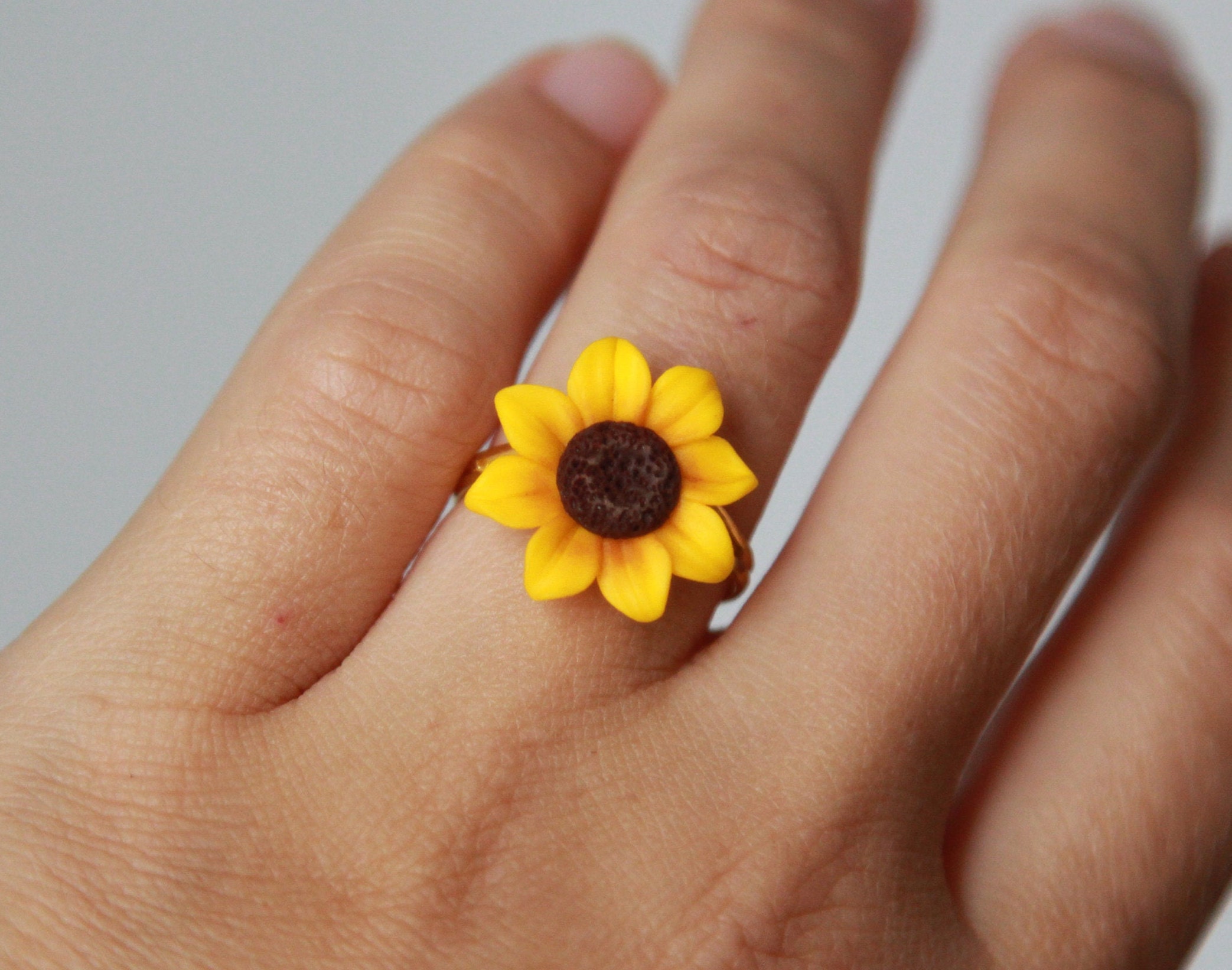 Sunflower ring women Yellow flower gold plated ring Summer | Etsy