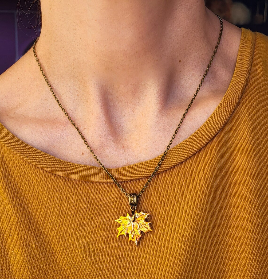 Autumn Leaf Necklace Maple Leaf Necklace Orange Polymer Clay Leaf ...