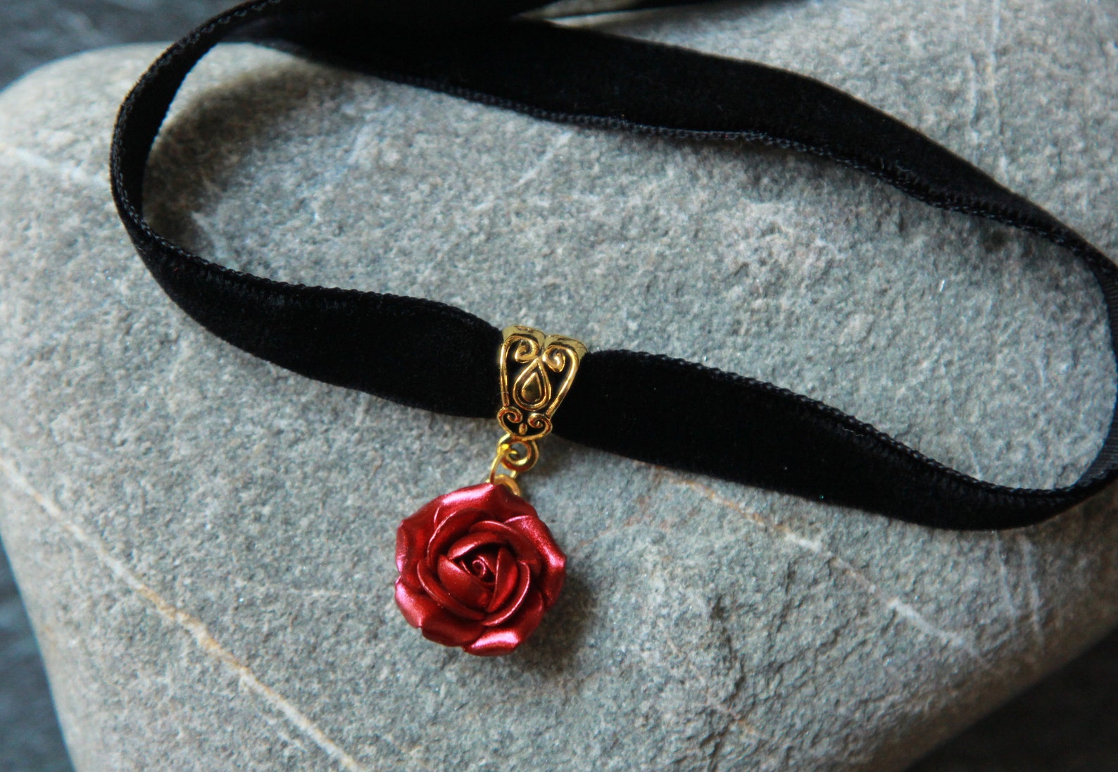 Ruby Red Rose Choker Velvet Choker Pendant Red Flower | Etsy