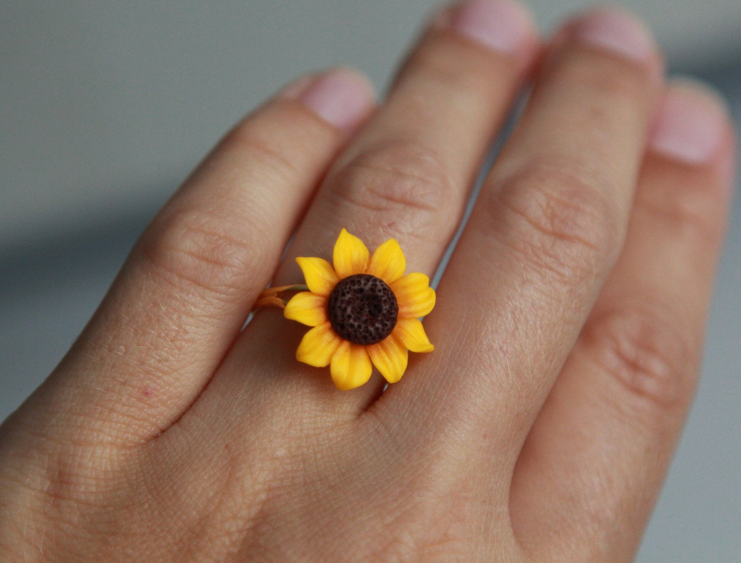 Sunflower ring women Yellow flower gold plated ring Summer | Etsy
