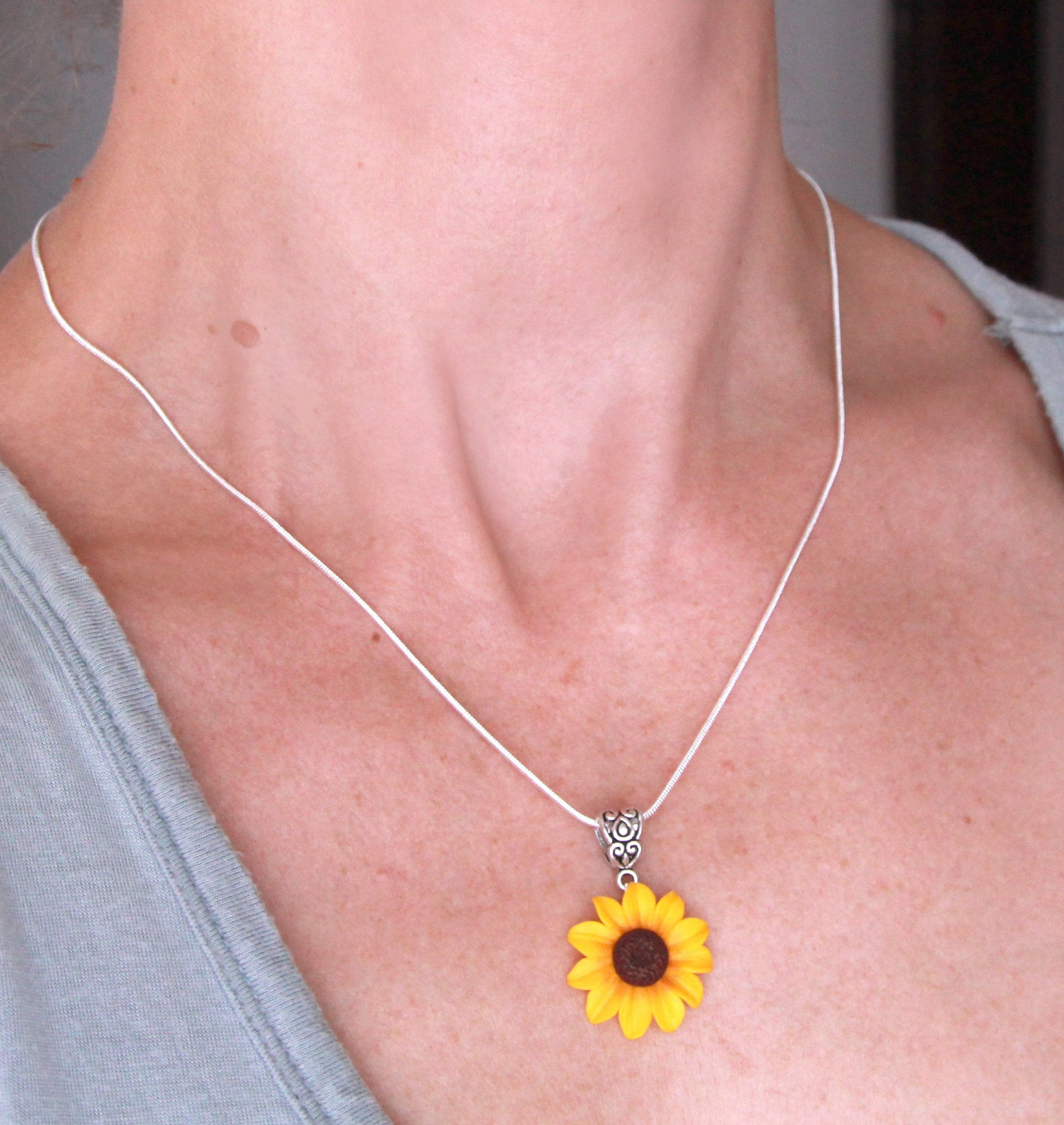 Sunflower Necklace, Yellow Flower Statement Necklace, Sunflower Pendant ...