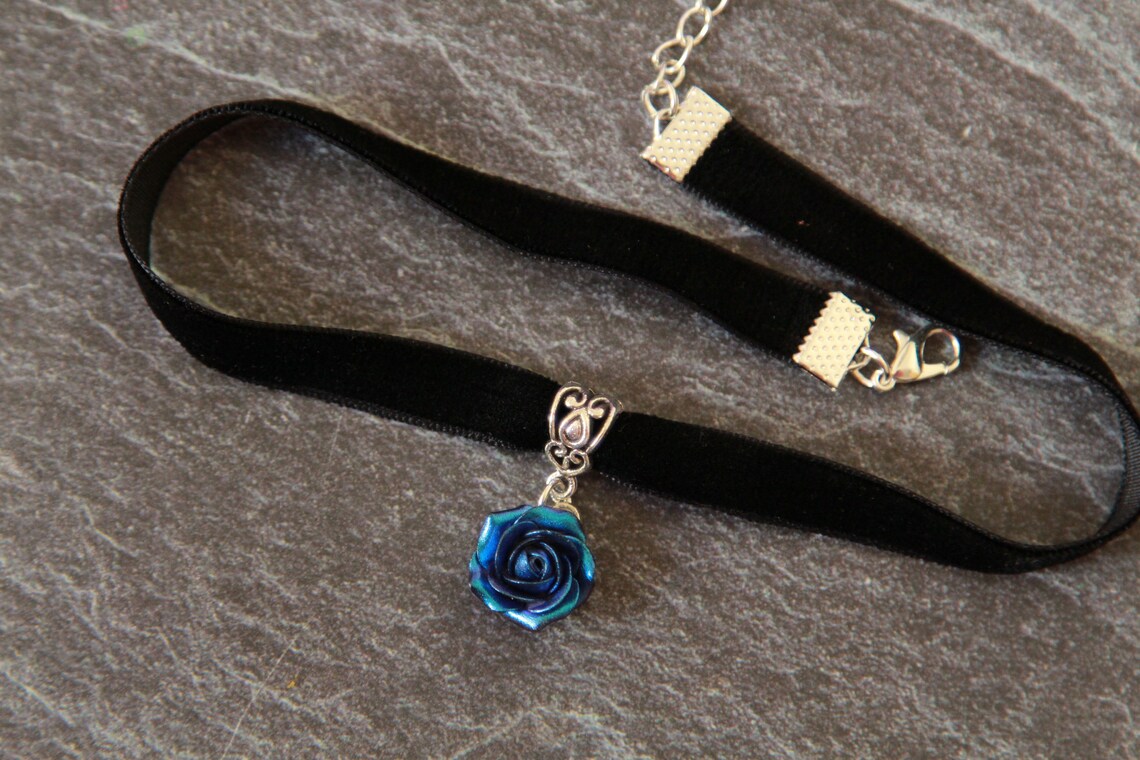 Navy Blue Rose Necklace Collar Choker Velvet for Women - Etsy