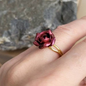 Dark Red Rose Ring - Red Flower Ring- Floral Jewellery- Burgundy Rose ...