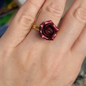 Dark Red Rose Ring - Red Flower Ring- Floral Jewellery- Burgundy Rose ...